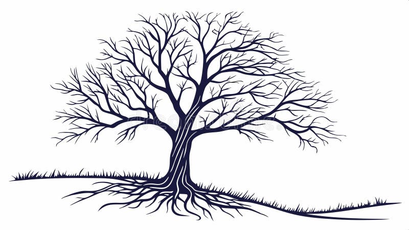 Bare Tree with Roots, Stark Winter Nature, Minimalist Design Vector ...