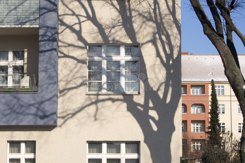Tree Shadow on Building Wall Stock Image - Image of landscape, building ...