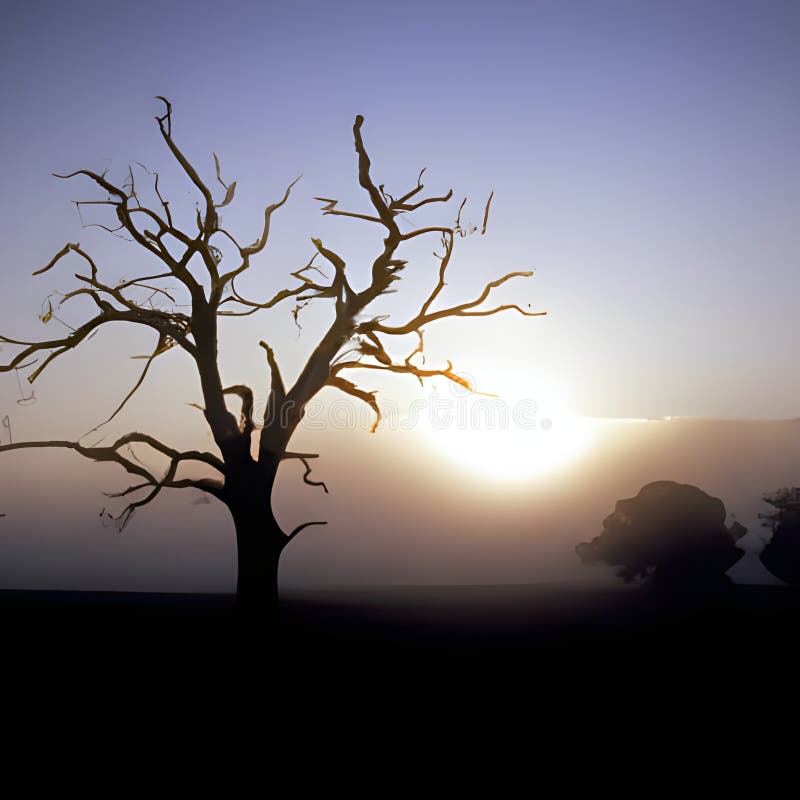 A Bare Tree in a Barren Landscape Stock Illustration - Illustration of ...