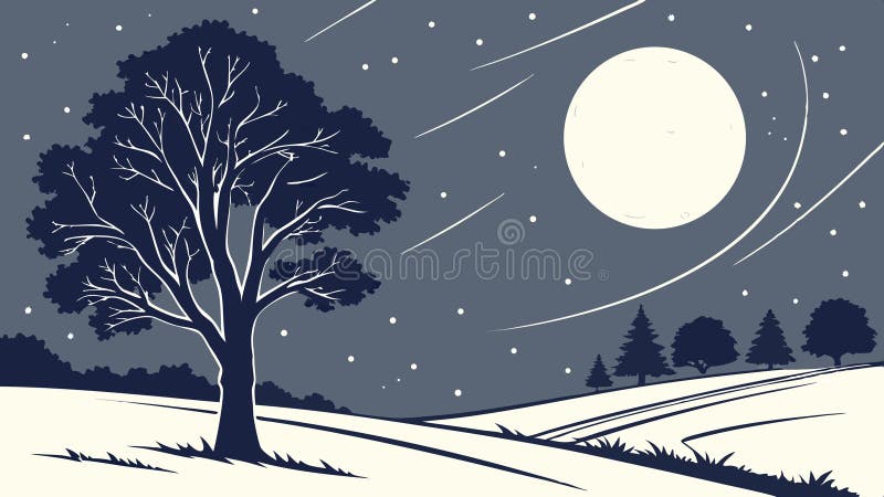 Bare Tree Under Moonlight, Serene Night Scene Vector Design Generative ...