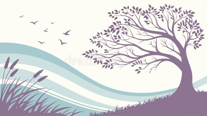 Bare Tree in Wind, Winter Nature Stark Landscape Vector Design ...