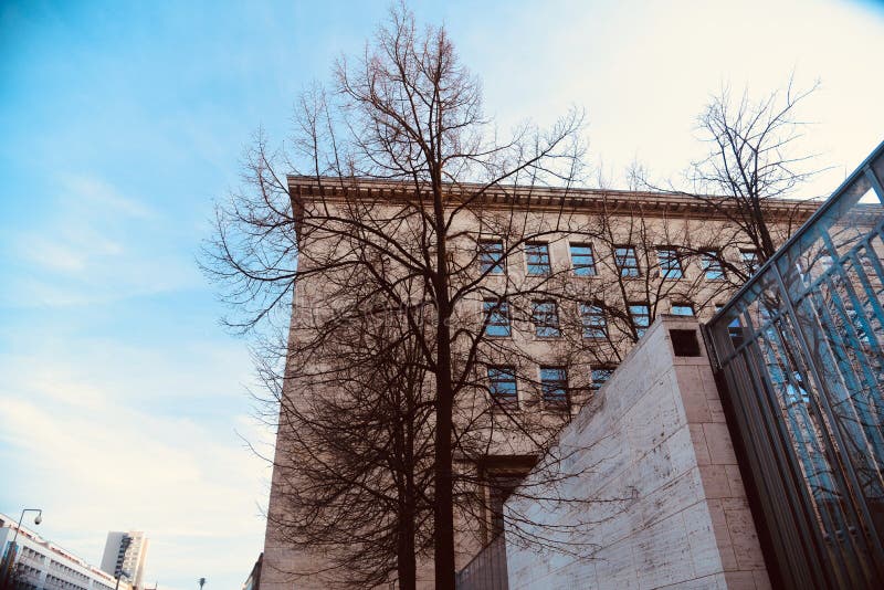 Bare Trees with Branches in Front of Modern Building in Berlin Stock ...