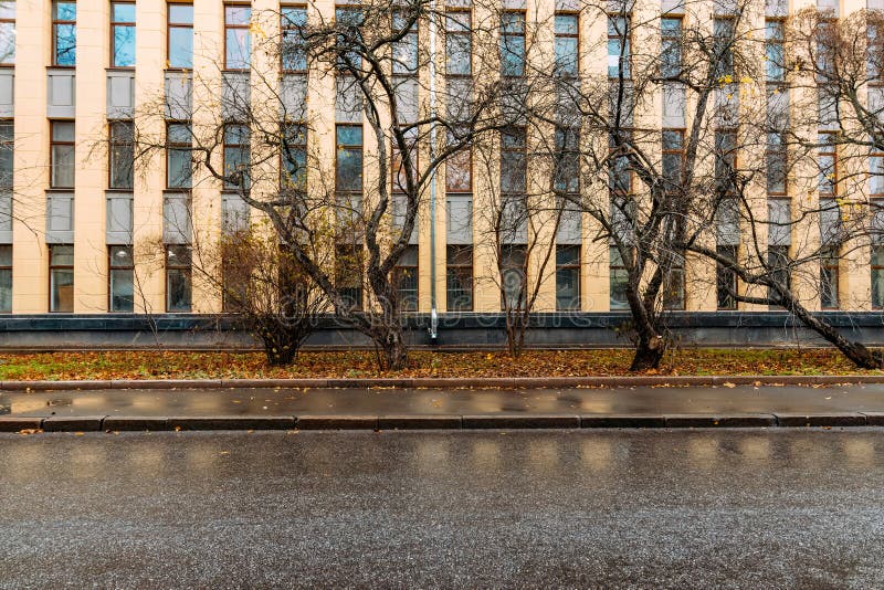 Bare Trees in Front of Facade of the Building Stock Image - Image of ...