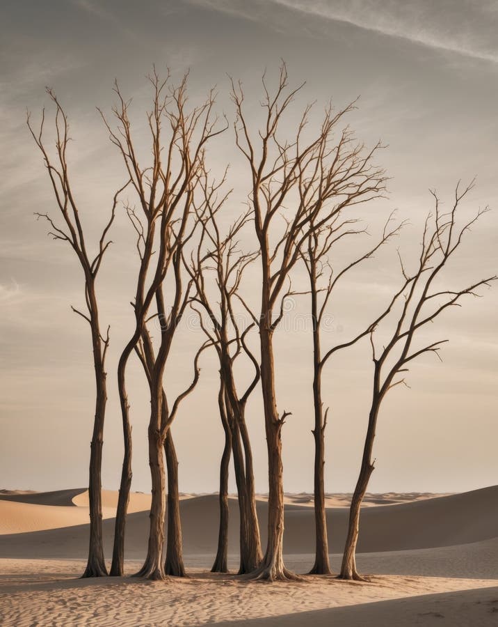 Bare Trees Standing in a Desert Landscape. Stock Photo - Image of ...