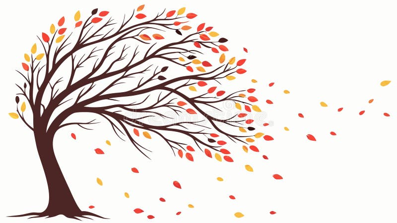 Bare Windswept Tree with Falling Leaves Seasonal Change, Vector Design ...