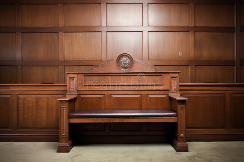 Bare, Wooden Judges Bench in a Courthouse Stock Image - Image of ...