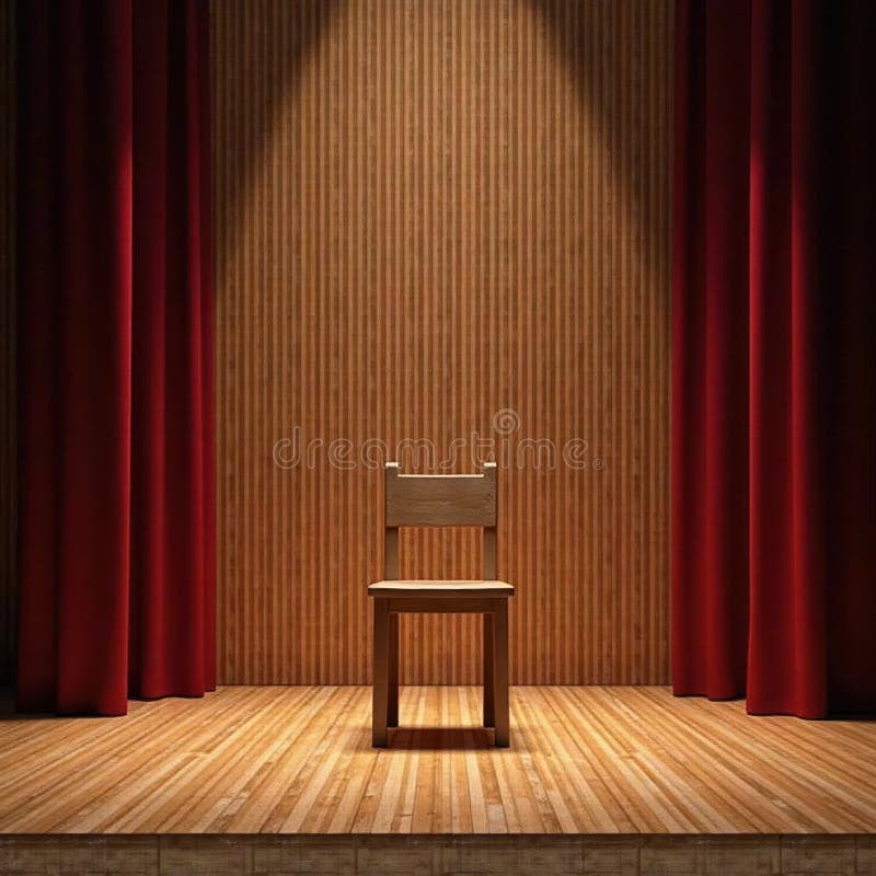 Bare Wooden Stage, Single Chair, Muted Lighting, Setting, Performance ...