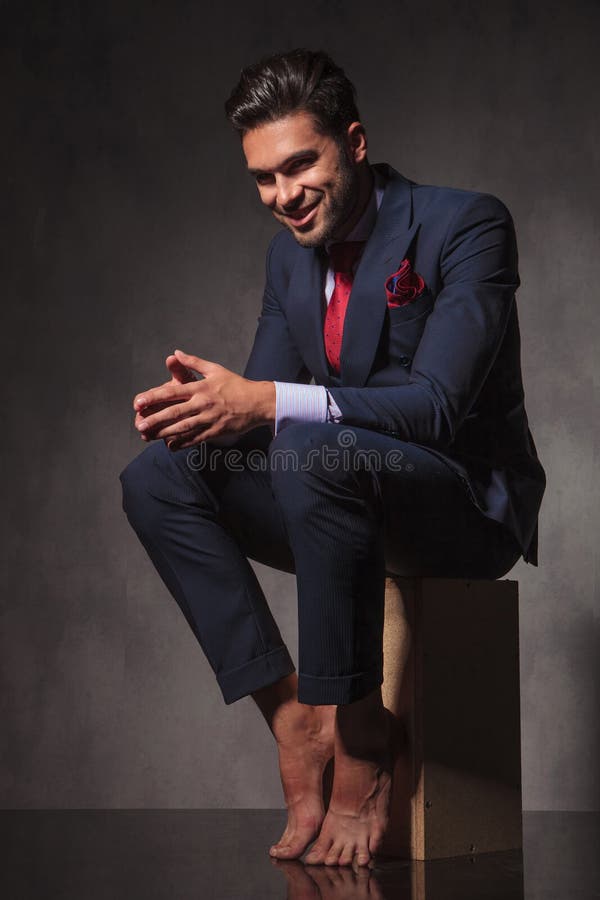 Barefoot Business Man Smiling while Holding His Hands Together. Stock ...