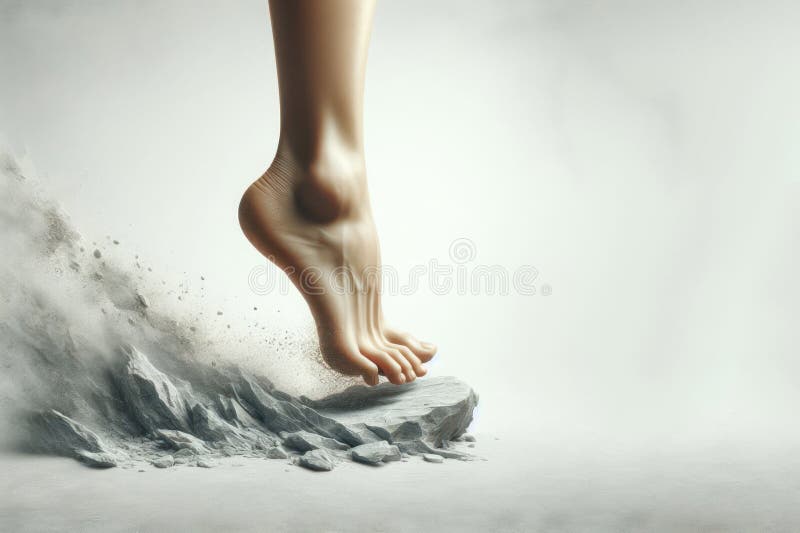 A Barefoot Foot Steps on a Stone. Space for Text. Stock Image - Image ...