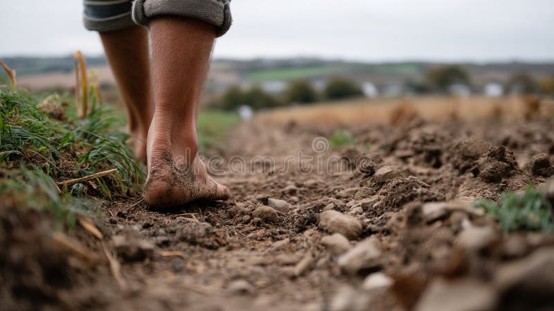 Barefoot Journey through a Rustic Field Path Captured in Clean Lighting ...
