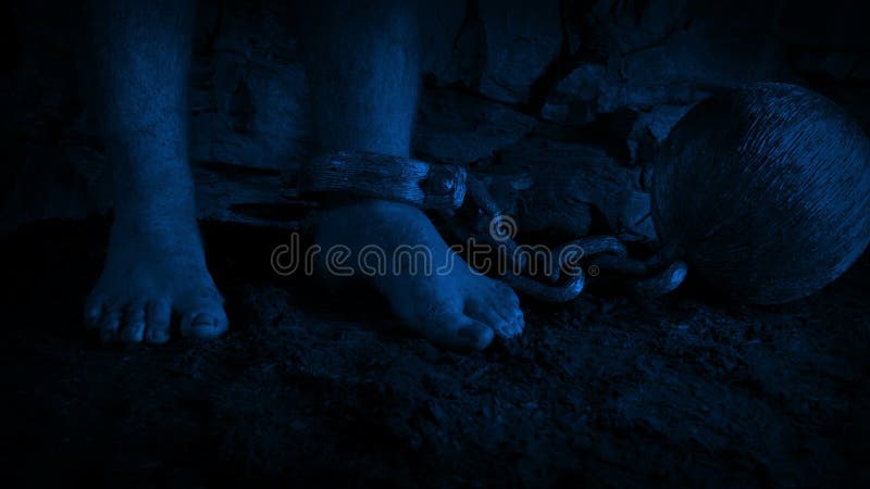 Prisoner with Ball and Chain in the Dark Stock Video - Video of chains ...