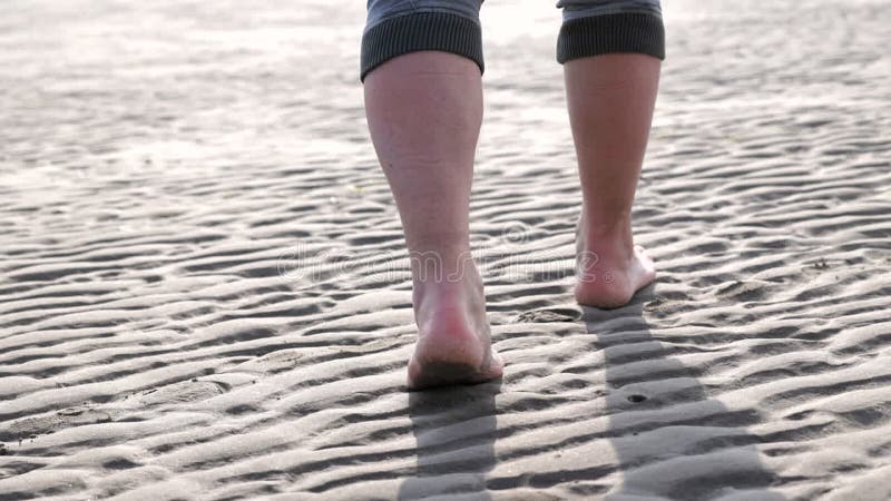 Barefoot Man Walking on the Beach in Autumn Stock Video - Video of ...