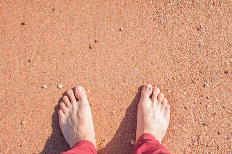 Barefoot on sand stock photo. Image of relax, sunny, feet - 84296510