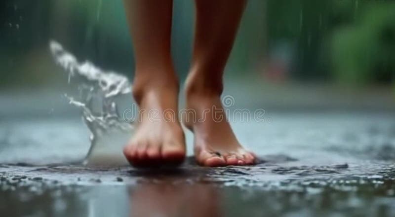 Barefoot Steps Splashing through Puddles Stock Footage - Video of foot ...