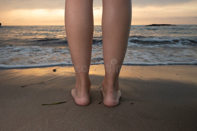 Barefoot Walk Along the Sunrise Shore Stock Image - Image of beach ...