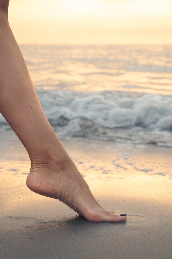 Barefoot Walk Along the Sunrise Shore Stock Image - Image of freedom ...