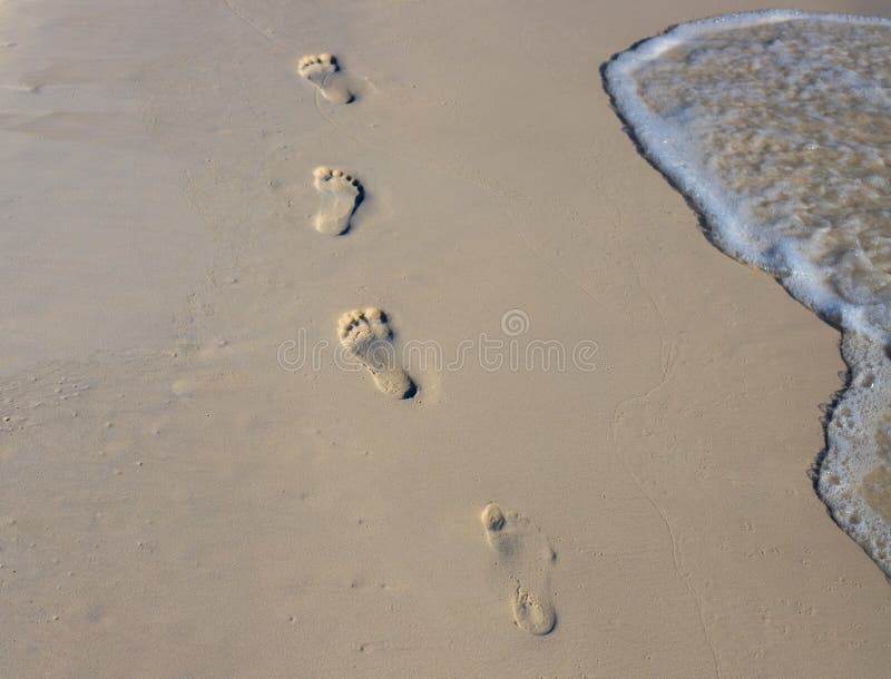 Barefoot Walk Marks on Wet White Sand. Beach View Photo. Foot Marks on ... Barefoot Walk Marks on Wet White Sand. Beach View Photo. Foot Marks on ...