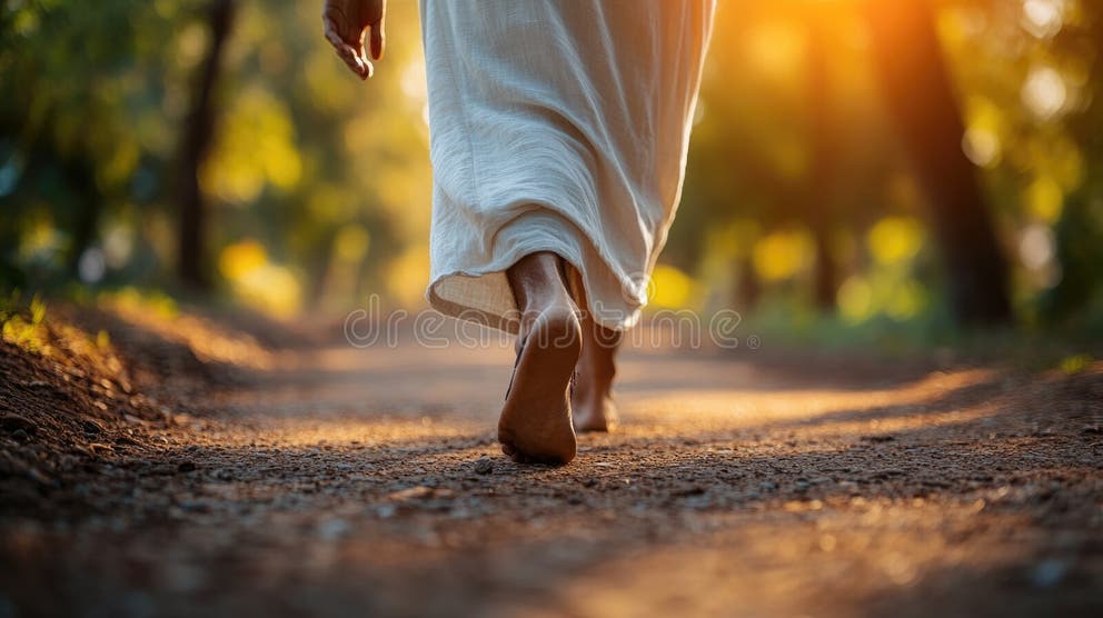 Barefoot Walk on Sunlit Forest Path Stock Image - Image of barefooted ...
