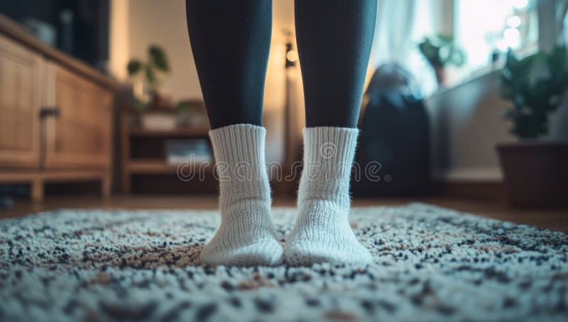 Barefoot Woman in White Socks on a Rug Stock Illustration - Illustration of living, clothing ...