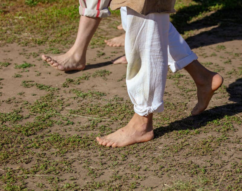Barefooted Man Walks on the Ground Stock Photo - Image of grass, meadow ...