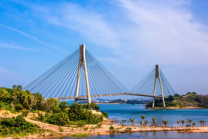 Barelang Bridge with a Blue Sky Background Stock Image - Image of ocean ...