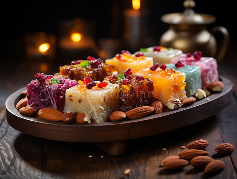 Traditional Barfi Dessert and Lighted Diya To Celebrate Diwali, Vector ...