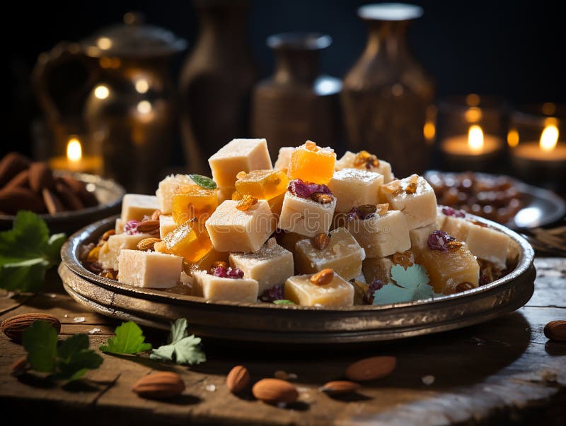Traditional Barfi Dessert and Lighted Diya To Celebrate Diwali, Vector ...