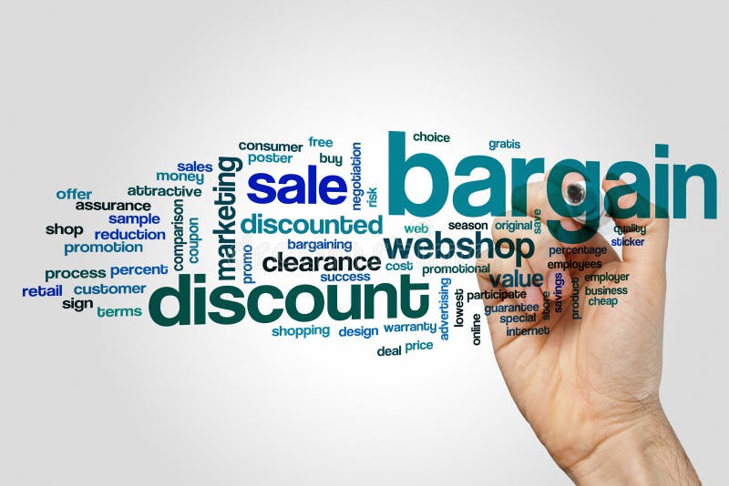 Bargain Word Cloud on Grey Background Stock Image - Image of reduction ...