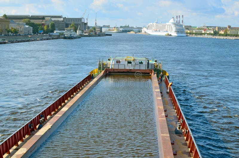 A Barge Floats on the River. Stock Image - Image of landscape, float ...