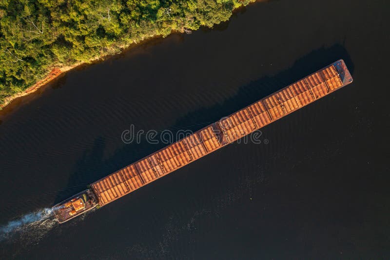 Barge Going Up Tiete River Waterway Top View Stock Photos - Free ...