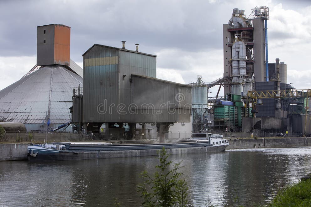 Barge Loading Cargo at the Factory Stock Photo - Image of landscape ...