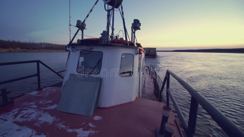 The Barge Pulls the Cargo in the Frame. Clip. a Cargo Barge with a ...