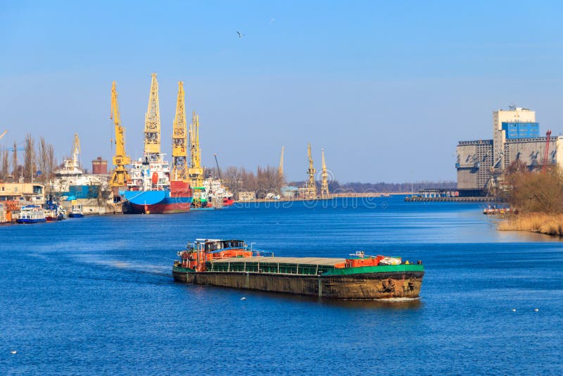 Barge Sailing on the Oder River in Szczecin, Poland Stock Photo - Image ...