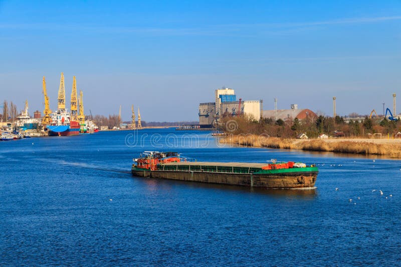 Barge Sailing on the Oder River in Szczecin, Poland Stock Image - Image of river, crane: 271756677