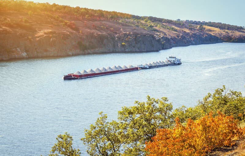 Barge with Sand Floating on River Stock Photo - Image of cargo, barge ...