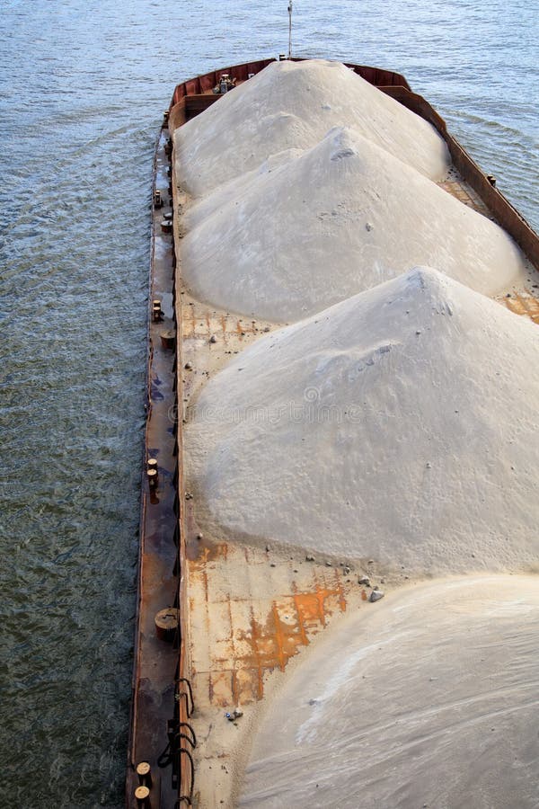 A Barge with Sand Floats Along the River Stock Image - Image of city ...