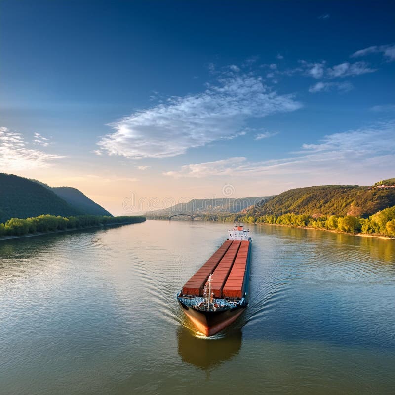 Barge ship, AI generated stock illustration. Illustration of travel ...