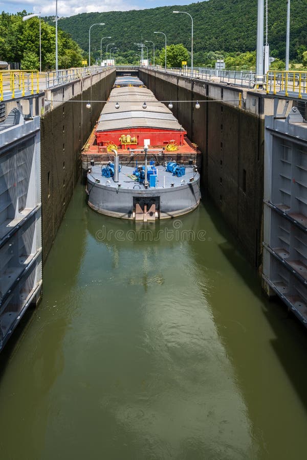Barge in a ship lift stock image. Image of ship, hoist - 254571655