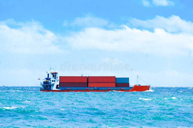 Barge Ship Transportation, Containers Cargo. Stock Image - Image of ...