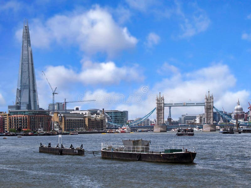 Barge in the Thames River in London Editorial Photo - Image of skyline ...