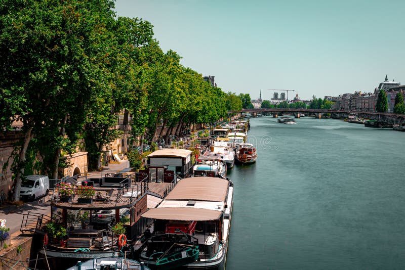 Barges Along the Seine in Paris Editorial Stock Photo - Image of ripple ...
