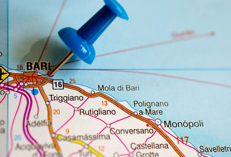 Bari on map stock image. Image of pages, harbour, page - 122929673