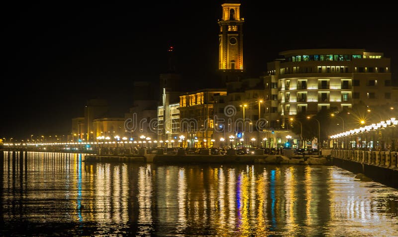 Bari Seafront At Sunset. Ancient Original Street Lamp, Amazing S Stock ...