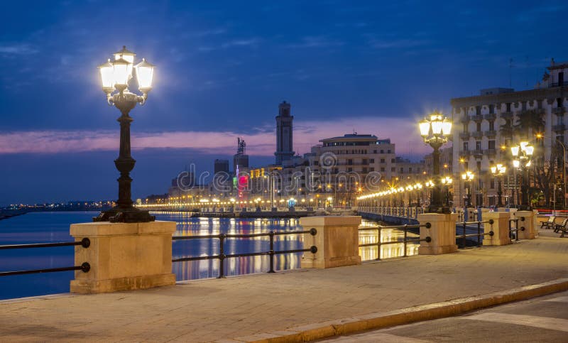 Bari - the Promenade at Dusk. Stock Image - Image of european ...