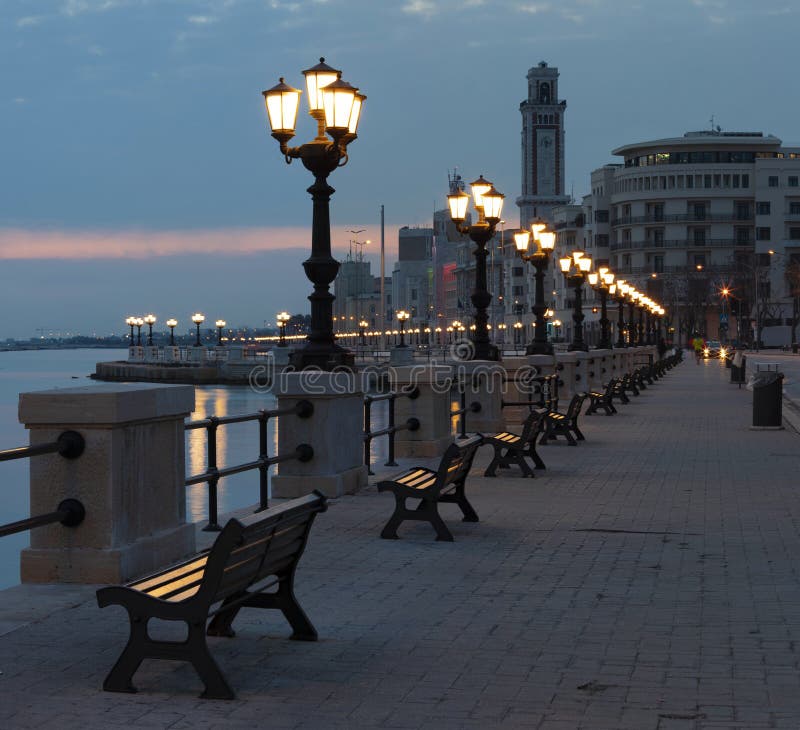 Bari - the Promenade at Dusk Stock Photo - Image of promenade, monument ...