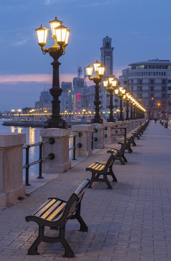 Bari - the Promenade at Dusk Stock Photo - Image of city, historic ...