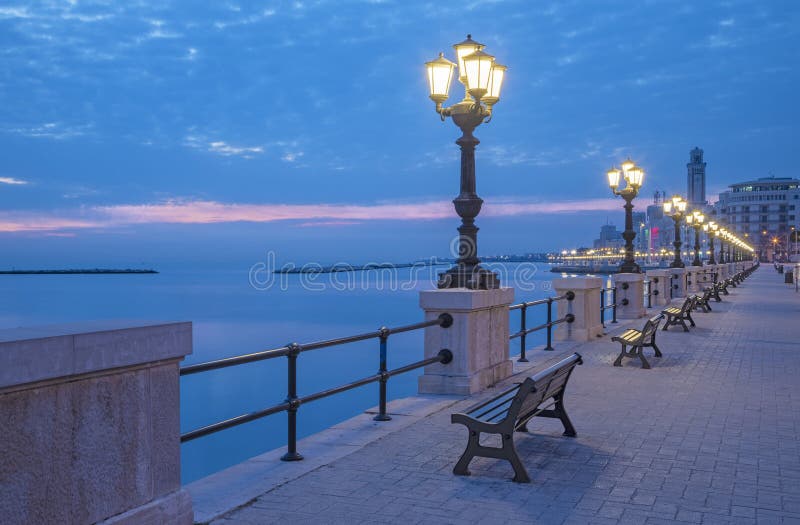 Bari - the Promenade at Dusk Stock Photo - Image of landmark, dusk ...