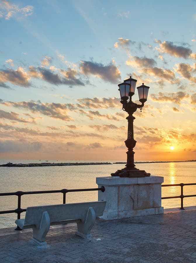 Bari - the Promenade in the Morning Light Stock Photo - Image of lamp ...
