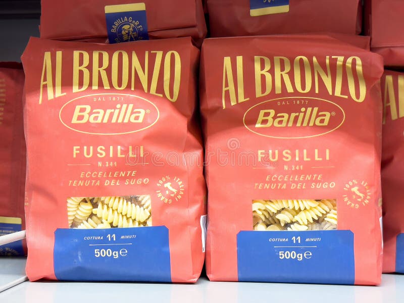 Barilla Al Bronzo Fusilli Pasta Packages on Store Shelf Display ...