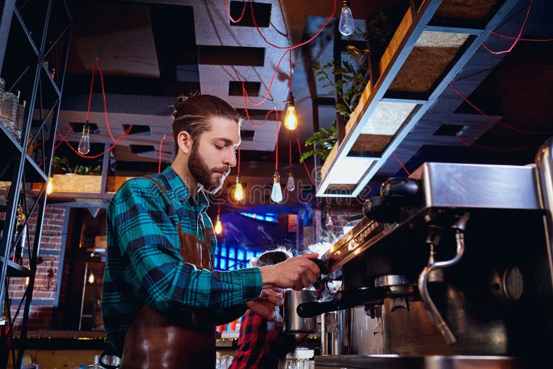 Barista Bartender Barman Makes Coffee in the Bar Cafe Stock Photo ...